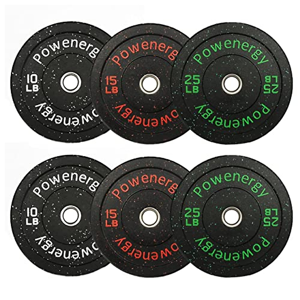 Powenergy Bumper Plate, 100 Lbs High Bounce Olympic Weight Plate Set with Colored Fleck-Rubber for Weight Lifting and Strength Training, Fits 2" Barbells