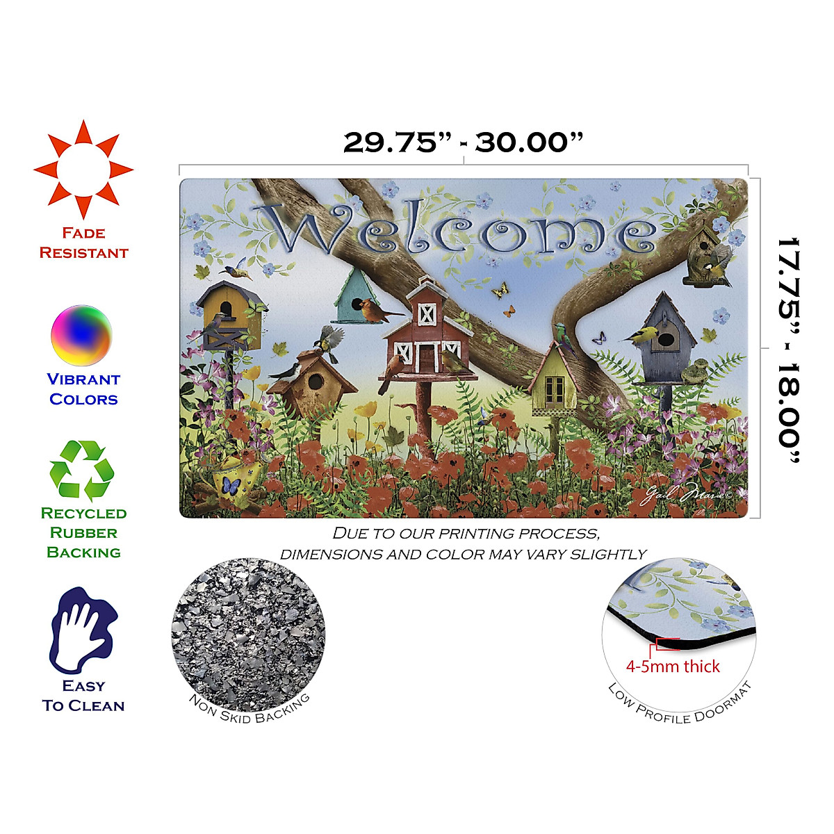 Toland Home Garden 800242 Poppies and Birdhouses Summer Door Mat 18x30 Inch Welcome Outdoor Doormat for Entryway Indoor Entrance