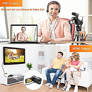 WZX 4K Video Camera Camcorder, Ultra HD WiFi 60FPS 48MP 16X Digital Zoom, Touch Screen Night Vision Vlogging Camera, YouTube Camera with External Microphone, Remote Control, Lens Hood, Stabilizer