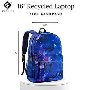 Fenrici Galaxy Backpack for Girls, Boys, Teens, Kids Book Bag With Padded Laptop Compartment, Ideal for School and Travel - Galaxy Purple, Blue