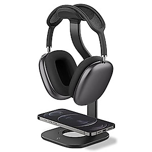 Spigen S380 (MagFit) Designed for Airpods Max Stand/MagSafe Charger [Charger Not Included] - Premium Aluminum Dual Headphone Stand Compatible with iPhone 14/13/12 Models - Space Gray