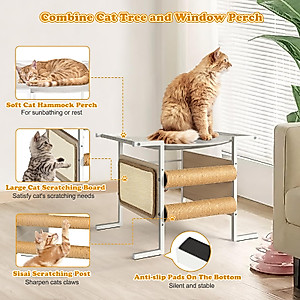 Lomivra Elevated Cat Bed with Cat Scratching Post and Cat Scratcher,Cat Bed for Desk,Small Cat Tree Tower Stand,Cute Cat Condo for Kittens Medium Cats for Small Space