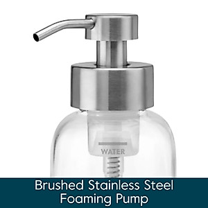 Grove Co. Foaming Soap Dispenser, 2 x Refillable Glass Bottles with Stainless Steel Pump, Reusable Liquid Hand Soap Set for Kitchen or Bathroom, Square Base, Reduce Plastic Waste