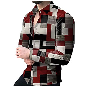 Aulemen Men's Luxury Dress Shirts 3D Printed Party Shirts Long Sleeve Button Down Shirts L