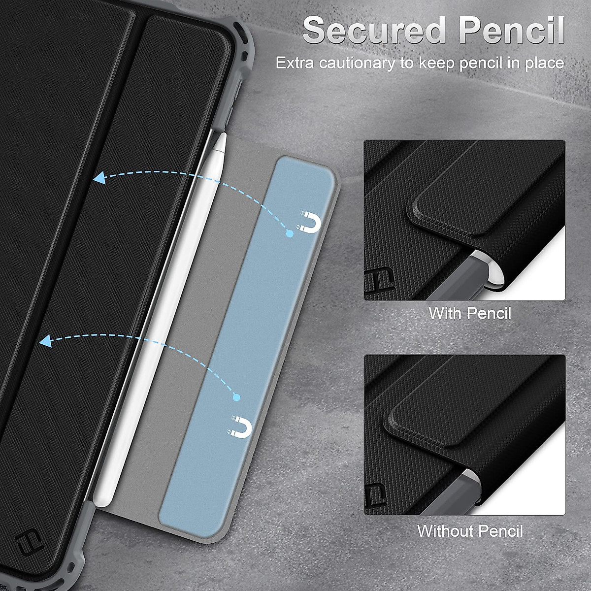 Fintie Hybrid Rugged Case for iPad Air 11-inch M2 (2024), iPad Air 5th / 4th Generation (2022/2020) 10.9 Inch - Military Drop Tested Heavy Duty Clear Cover with Pencil Holder, Black