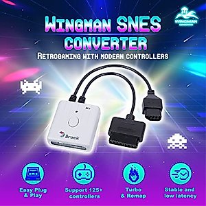 Brook Wingman SNES Converter - Retro Gaming Controllers Converter For XB Series X/S, One, 360/PS5/PS3/PS4 and Switch Pro controllers on NES, SNES, New FC, and SFC retro gaming consoles
