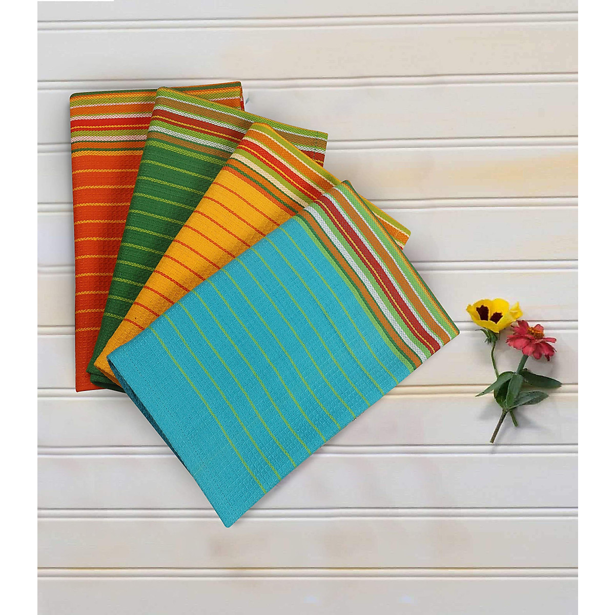 Gratico Kitchen Towels (20x28 Inches 12 Pack) Extra Large Premium Stripes Dish Towels for Kitchen Dish Cloths Highly Absorbent 100% Cotton Kitchen Hand Towels with Hanging Loop Tea Towels