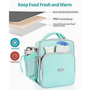 Amersun Kids Lunch Box with 8MM Insulated sponge & Multi-pocket & Water Bottle Holder, Keep Food Warm Cold School Lunch Bag for Kids Teen Girls Boys,Lunch Tote Bag for Children,Light Blue New