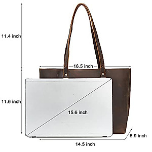 TIDING Vintage Full Grain Leather Tote Shoulder Bag for Women Business Work Satchel Handbag with Top Handles