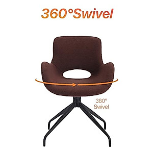 YITAI Desk Chair No Wheels,360° Swivel Wide Seat Armchair with Metal Legs,Modern Accent Upholstered Vanity Chair, Reading Chair,Dining Chairs,Coffee Chair, for Bedroom,Living Room,Dark Brown