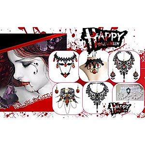 Youniker Retro Handmade Choker Necklace for Women Gothic Black Lace Necklace for Halloween Punk Costume Party Royal Court Vampire Choker Pendant Chain (Red)