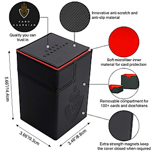 Card Guardian - Premium 100 Card Deck Box with Dice Compartment for Trading Card Games TCG (Black) Compatible with Magic the gathering (MTG), Commander Deck, Yugioh Deck Box, Sports Cards Binder