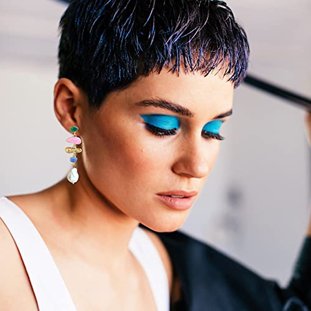 Pearl Dangle Earring for Women Girl, Irregular Colorful Oil Baroque Design, Culture Style AAAA Cubic Zirconia 14K Gold Pearl Earring Gift for Women Girl (Pearl-glazed)