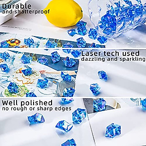 DomeStar 180PCS Iridescent Blue Fake Ice, Dazzling Blue Fake Diamonds Acrylic Ice Rocks Sparkling Plastic Gems for Christmas Vases Fillers Winter Table Scatters Home Decor