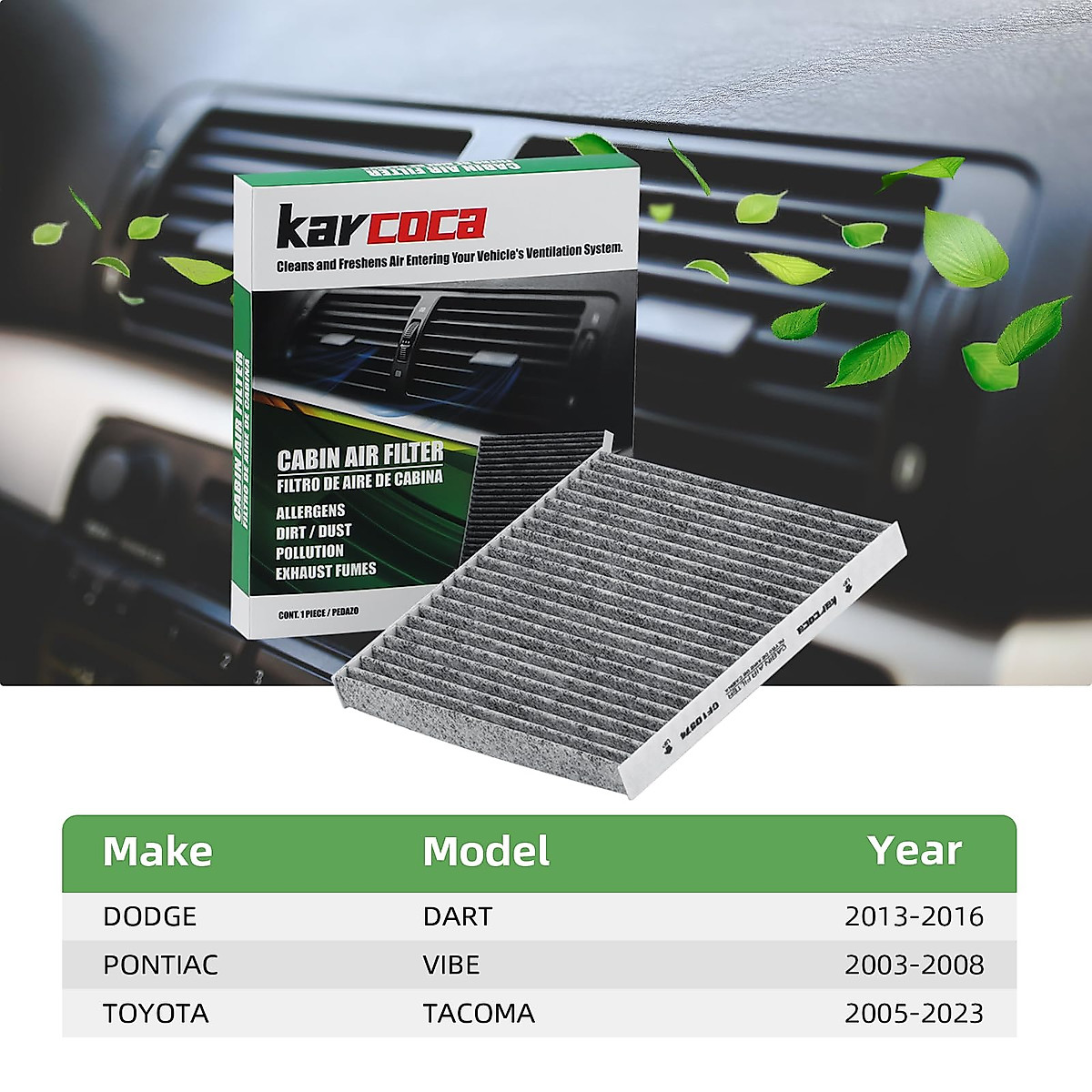KARCOCA CF10374 Premium Cabin Air Filter With Activated Carbon Compatible with TOYOTA TACOMA 2005-2023,DODGE DART 2013-2016,PONTIAC VIBE 2003-2008