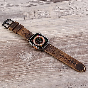 WONJOY Compatible with Apple Watch Band Ultra 2/1 49mm 45mm 44mm 42mm 41mm 40mm 38mm iWatch Series 9/8/7/SE/6/5/4/3/2/1, Retro Leather Handmade Strap for Men Women