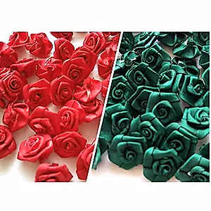 100 Assorted Tiny Satin Ribbon Rose Bows Christmas Style Diameter 10 mm. Tiny Embellishment Craft Artificial Applique Wedding