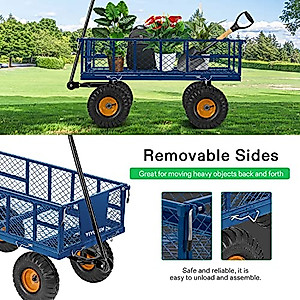 VIVOSUN Heavy-Duty Steel Garden Cart, 500-Pound Capacity, Steel Utility Garden Wagon with Removable Sides and 10" Pneumatic Tires for Outdoors, Lawns, Yards, Farms, and Ranches, Blue