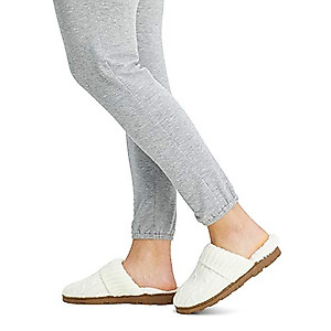 Jessica Simpson Womens Soft Cable Knit Slippers with Indoor/Outdoor Sole, Cream, Small