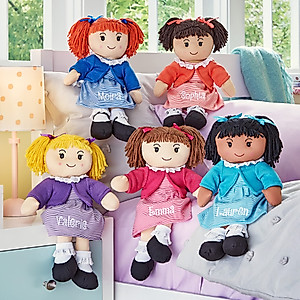 Let's Make Memories Personalized Rag Doll - Soft Doll for Kids - Dark Brown Hair - Disco