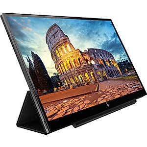 HP E14 FHD (1920 x 1080) Portable Travel Monitor Bundle with USB Type-C, Black Matte Bluetooth Folding Wireless Keyboard, and Black Pebble M355 Bluetooth Wireless Mouse