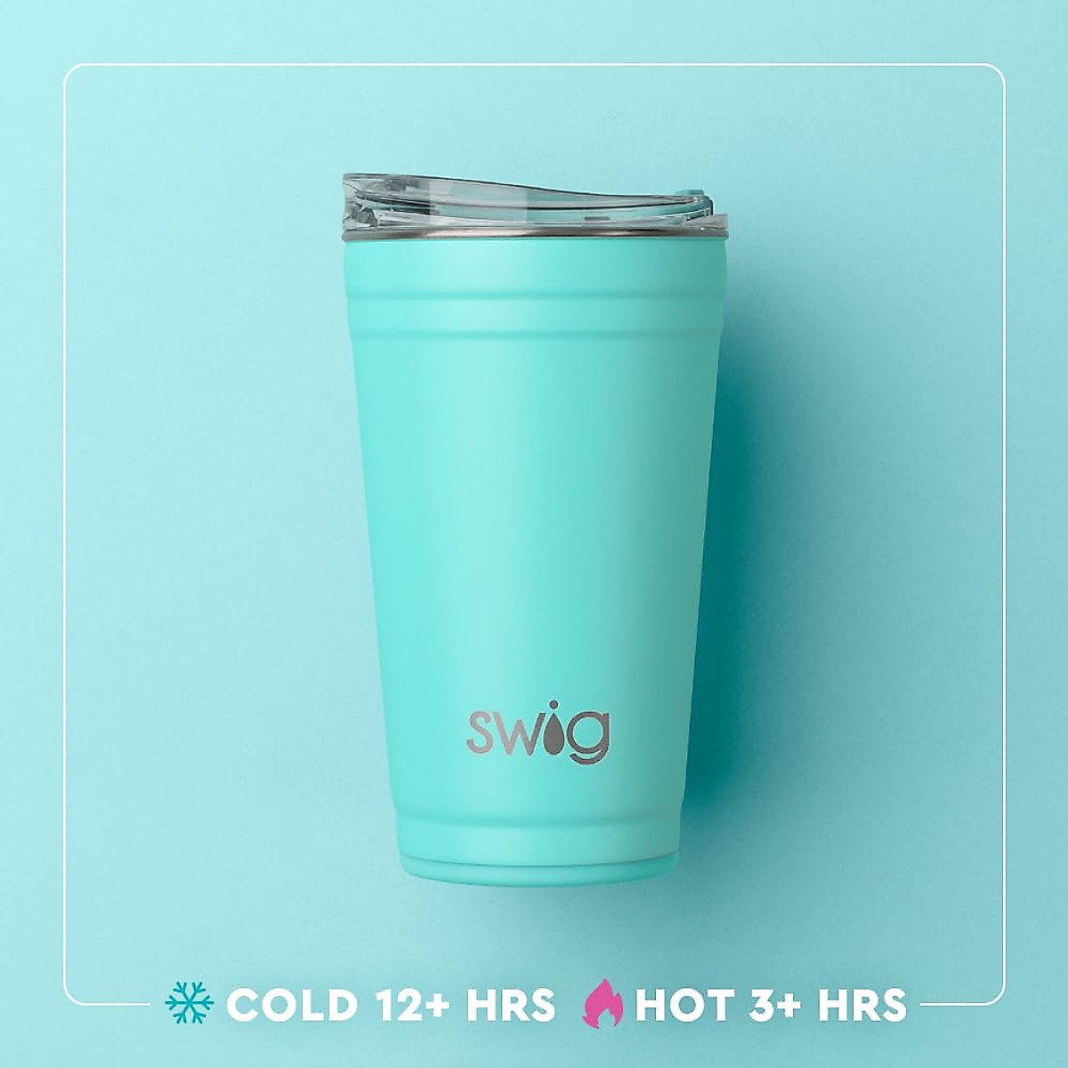 Swig Life 24oz Party Cup, Stackable Insulated Travel Coffee Tumbler with EZ Slider Lid, Cup Holder Friendly Travel Thermos, Stainless Steel 24 oz Tumbler, Reusable Coffee Mug (Aqua)