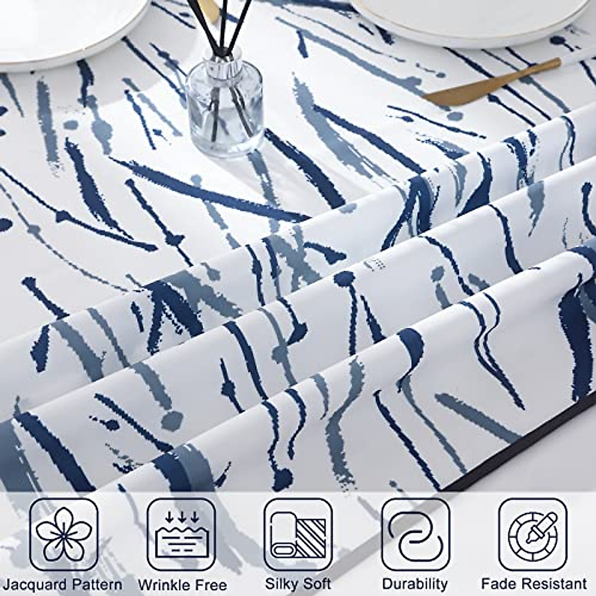 Quainess Mill Table Cloth, 60 * 84 Inch Rectangle Waterproof Tablecovers Wrinkle Resistant Fabric 6ft Table Cover,Washable Tablecloths for Party Kitchen Picnic Indoor and Outdoor Dining