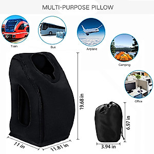 Inflatable Travel Pillow, Airplane Neck Pillow for Sleeping, Supports Head and Chin for Airplanes,Trains,Cars and Office Napping with 3D Eye Mask and Earplugs and Portable Drawstring Bag