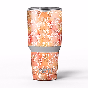 Design Skinz Watercolored Fire with White Tiny Hearts - Skin Decal Vinyl Wrap Kit Compatible with The Yeti Rambler Cooler Tumbler Cups