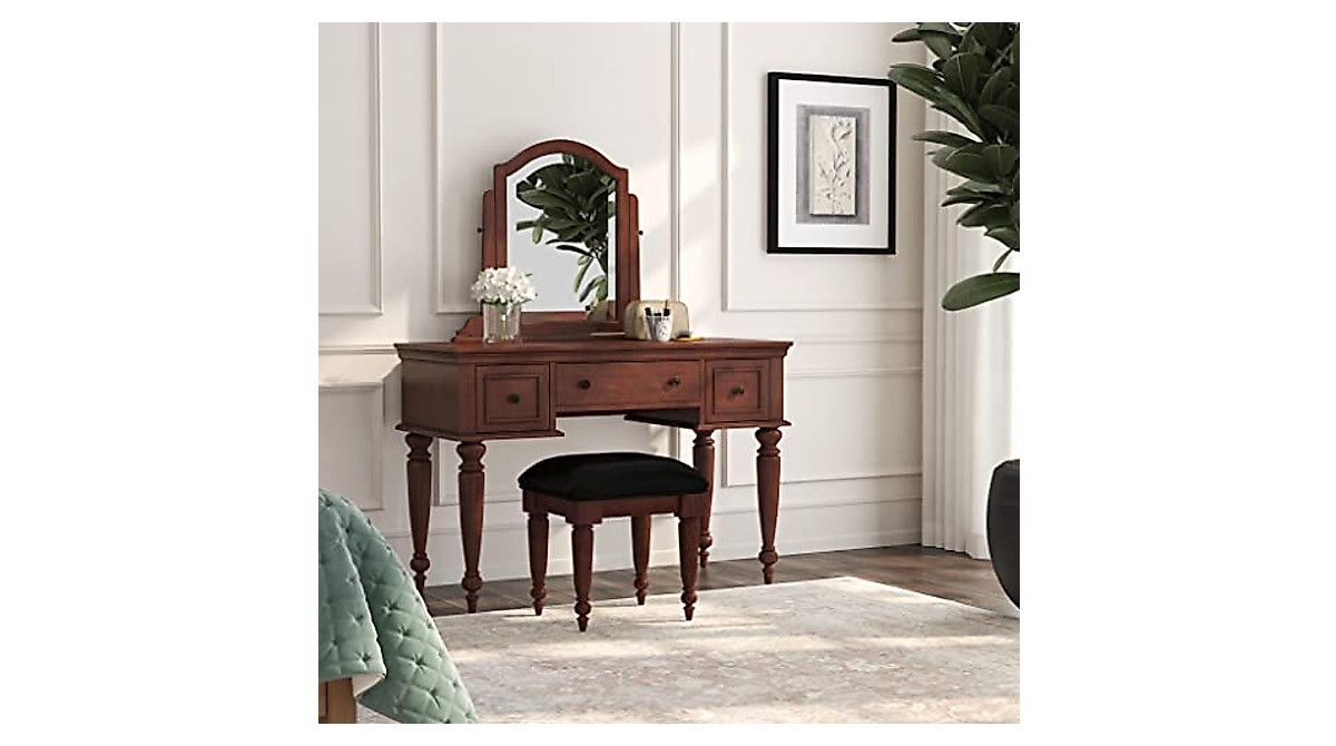 Elegant Lafayette Cherry Vanity Table & Bench | Home Styles