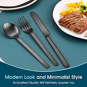 Matte Black Silverware Set，OPOLIA 30-Piece Stainless Steel Flatware Cutlery Set for 6，Stain Finish Tableware Eating Utensils, Food Grade, Dishwasher Safe
