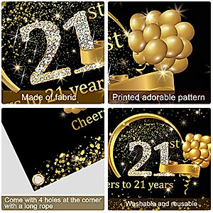 Kauayurk 21st Birthday Banner Backdrop Decorations & Balloon Garland Arch Kit for Boy Girl, Gold Extra Large Cheers to 21 Years Birthday Party Supplies, 21 Birthday Poster Photo Booth