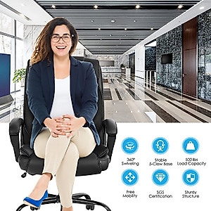 POWERSTONE Big and Tall Office Chair 500lbs PU Leather Ergonomic Massage Office Chairs Wide Seat High Back Adjustable Computer Chair Large Executive Chair Swivel Rolling Chair