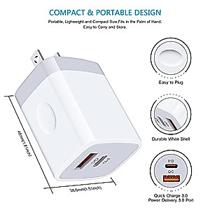 USB C Wall Charger, PD Charger Adapter, 3Pack 20W Power Delivery +Quick Charge 3.0 Dual Port Fast Charger Block Wall Plug for iPhone 14 13 12 11 Pro Max Mini 10 SE XR XS X,Samsung S23 S22 S21 S20 A13