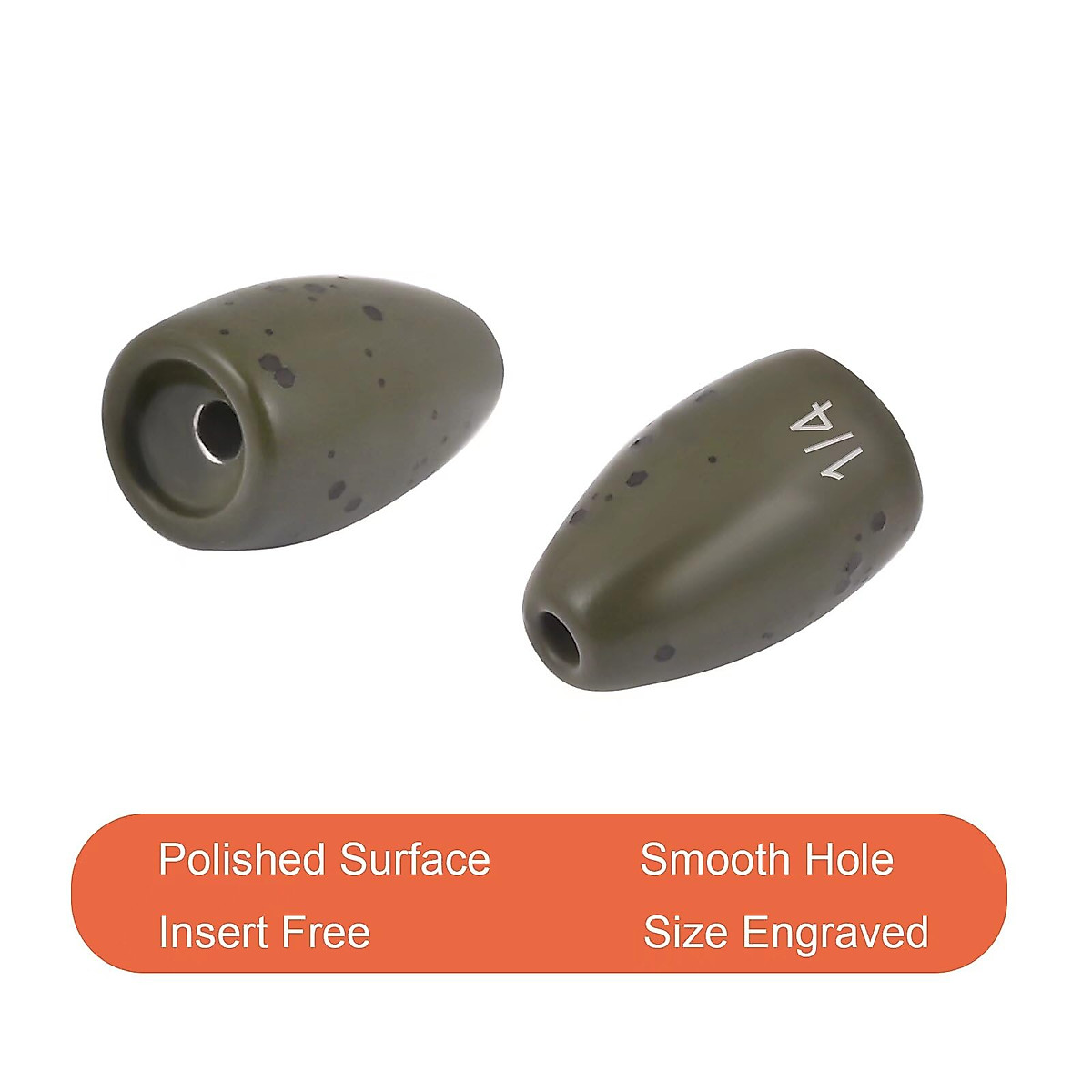 Fishfun 12Pcs Tungsten Flipping Fishing Weights, Sizes Engraved Worm Sinkers for Bass Fishing, 1/8oz, Green Pumpkin