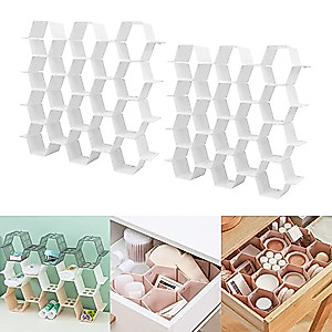 KOBSAINF Honeycomb Drawer Organizer Divider,DIY Plastic Adjustable Grid Dresser Drawer Organizers for Baby Cloth,Belts, Ties, Clothing, Makeup (2PCS White)