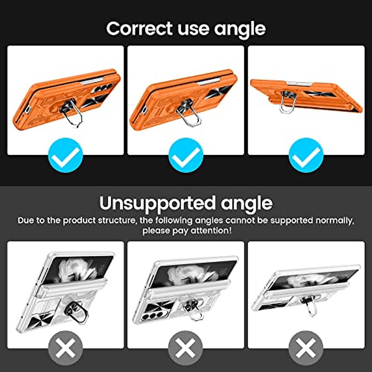 VEGO for Samsung Galaxy Z Fold 3 Case with Stand, Slide Camera Cover & Screen Protector & 360°Ring Magnetic Kickstand Military Grade Heavy Duty Protective Case for Galaxy Z Fold 3- Orange