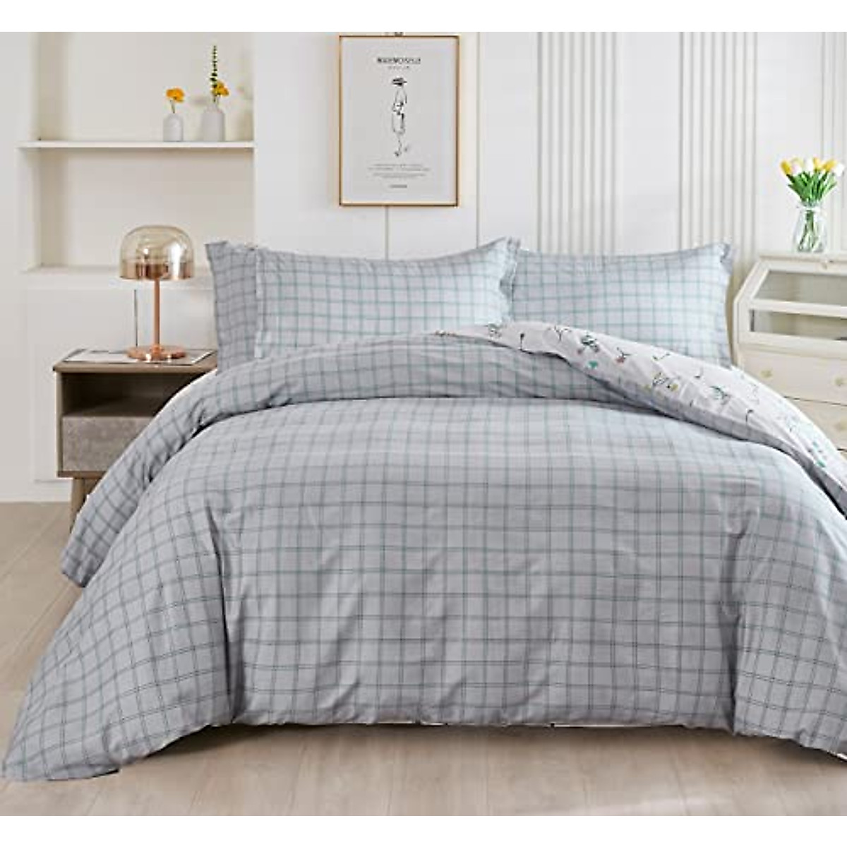 OAITE Duvet Cover Set,100% Cotton Comforter Cover with Floral Pattern Duvet Cover Set,Soft Bedding Set Includes with 3 Piece (2 Pillow Shams,1 Duvet Cover)