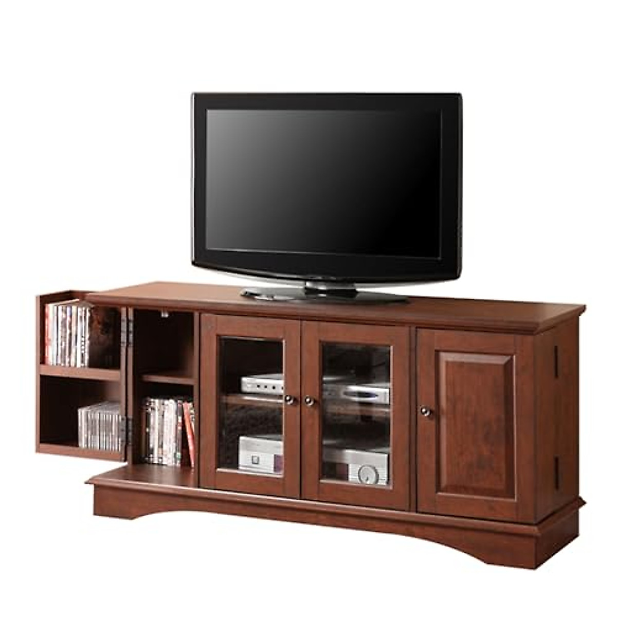 Walker Edison Traditional Wood Universal TV Stand with Storage Cabinets for TV's up to 65" Living Room Entertainment Center, 44 Inch, Traditional Brown