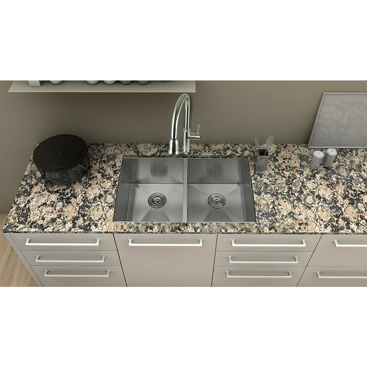 KABCO K-SSZRID3 32 Inch stainless steel Undermount kitchen sink 16 Guage 50/50 Zero Radius Double Bowl kitchen sink 32"L X 19"W X 10"D Inch