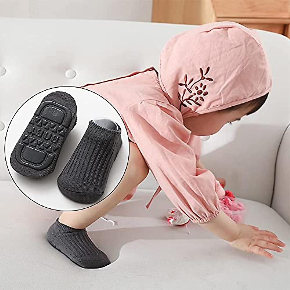 Looching 6 Pairs Toddler Baby Girls Boys Non Slip Floor Ankle Socks with Grips Cotton Low Cut Socks for Infants Newborn Kids