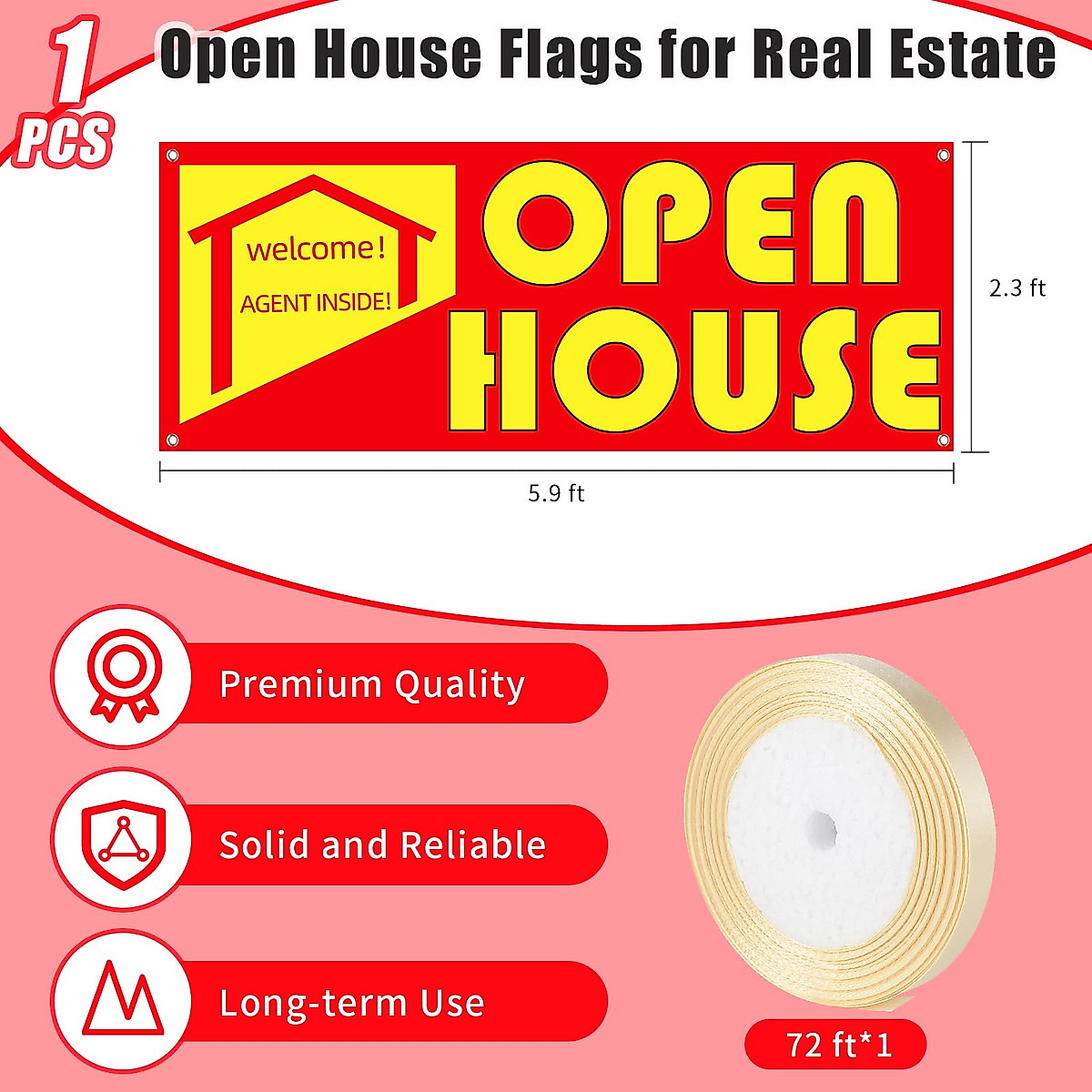 Large Open House Flag Banner for Real Estate Agents for Rent Moving Sale Signs by Owner Yard Sign Door Signs for Business Home Outside Agents Supplies (1)