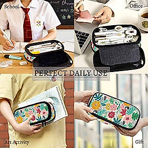 Yekiua Floral Pencil Case Flower Field Leaves Big Capacity Pencil Pouch Office College School Makeup Bag For Teens Girls Adults Student Colorful