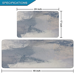 RYANZA 2 Pieces Kitchen Rugs, Abstract Anti Fatigue Non Slip Foam Cushioned Gray Grey Art Modern Graffiti Comfort Indoor Floor Mat Runner Rug Set for Laundry Office Sink Bathroom (17"x48"+17"x24")