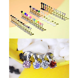 Gadeaila 48pcs 16G Lip Rings Stainless Steel Labret Monroe Lip Rings Nail Cartilage Tragus Helix Earrings Studs Ring Medusa Piercing Jewelry for Women Men 6mm 8mm 10mm