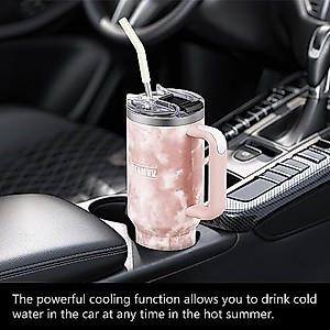 TEAMVV 40 oz Tumbler with Handle and Straw Stainless Steel Vacuum Insulated Tumbler Tea or Iced Coffee Mug for Hot or Cold Beverages 40 oz Tumbler with Handle(Peach Tie Dye)