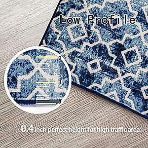 Moroccan Hallway Runner Rug,2'X 6' Distressed Washable Area Rug Peacock Blue Non-Slip Kitchen Mat Faux Wool Low-Pile Floor Carpet for Kitchen Laundry Bedroom Bathroom Living Room