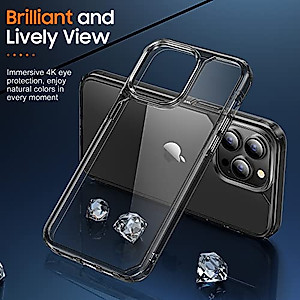 UniqueMe [5 in 1 Design for iPhone 14 Pro Max 6.7 inch Case, 2 Pack Screen Protector Tempered Glass + 2 Pack Camera Lens Protector, [Non-Yellowing] Shockproof Protective Cover - Clear Black