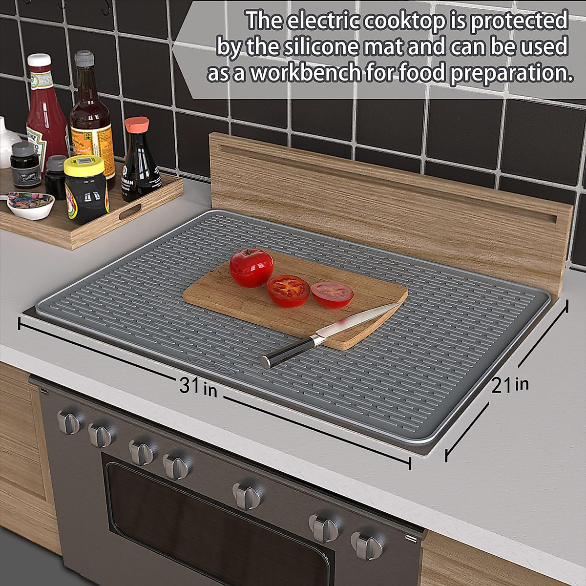 Silicone Stove Top Covers For Electric Stove, 31x21 inch Silicone Stove Top Protector, Flat Electric Stove Top Cover, Glass Top Stove Cover Protector to Prevent Scratching -Grey