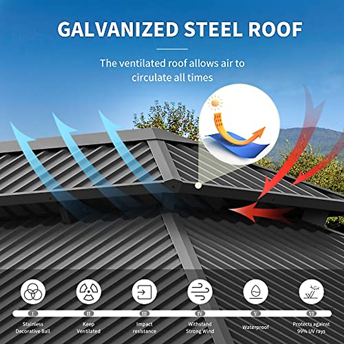 Greesum 12'x16' Hardtop Metal Gazebo, Outdoor Galvanized Steel Double Roof Canopy, Aluminum Frame Permanent Pavilion with Netting and Curtains for Patio, Backyard, Deck and Lawns